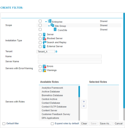 Create/Edit Filter screen reference
