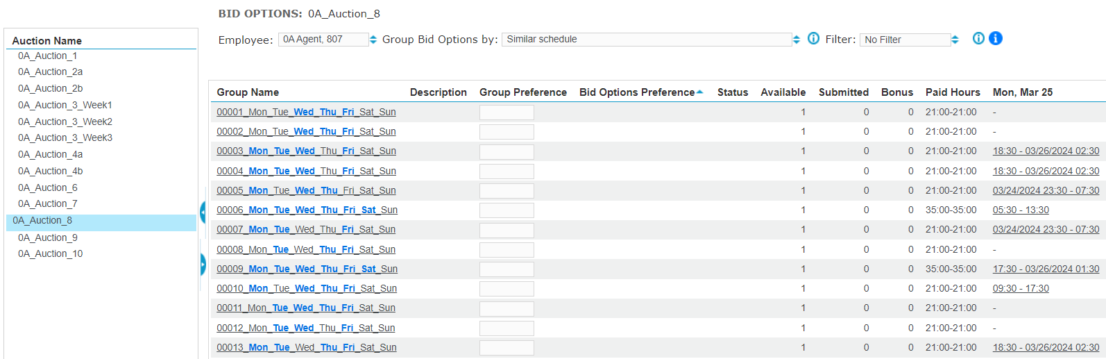 Submit multiple, grouped shift bids for a Full Schedule Period auction ...